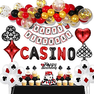 Casino Theme Party Decorations, Casino Birthday Party Decorations Supplies, Las Vegas Party Decorations, Poker Happy Birthday Banner, CASINO Letter Balloons Banner, Casino Balloons Garland Set