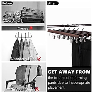 Amber Home Walnut Wooden Pants Skirts Hangers 24 Pack, Solid Wood Trousers Bottom Hanger with 2-Adjustable Clips, Clip Hangers for Slacks, Jeans, Shorts (Walnut, 24)