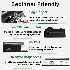 KVSK Vacuum Sealer Machine, 6-in-1 Compact Food Sealer Automatic Air Sealing System For Food Storage With Cutter and 11" x 9.8' Black Roll, One-Click Dry & Moist Vac Seal Mode