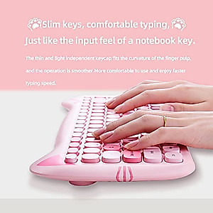 Attoe Wireless Mouse and Keyboard, Cute Cat Keyboard Mouse Combo for Girl Gift,2.4G Cordless Computer Mice with USB Receiver for Laptop PC MAC (Cherry Blossom Pink)…