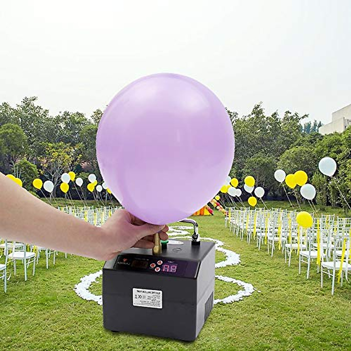 Electric Air Balloon Pump, B23 Lagenda Portable Electric Balloon Pump Balloon Inflator Party Air Blower Electric Balloon Blower Pump with Timer Battery for Party Events Decoration