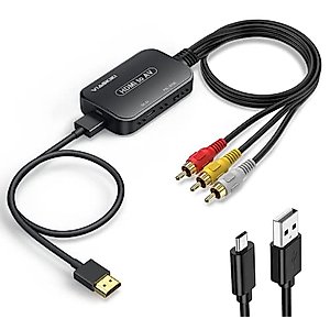 HDMI to RCA Converter, HDMI to RCA Adapter, HDMI to AV 3RCA CVBs Composite Video Audio Converter Adapter for TV Stick/Roku/Apple TV/PC/Laptop/Xbox/HDTV/DVD ( with HDMI Cable & USB Cable)