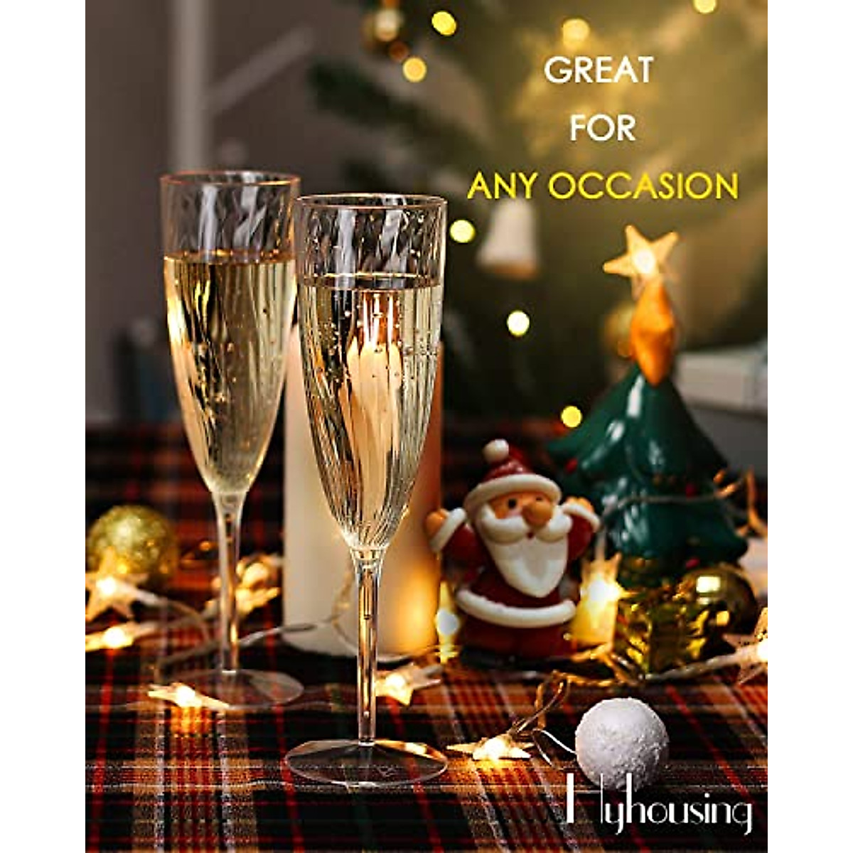 HyHousing 48 Plastic Champagne Flutes, Clear Disposable Plastic Champagne Glasses Reusable Wine Cocktail Cups for Home Daily Life Party Wedding Toasting Drinking Birthday(6 oz)