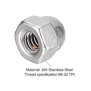 uxcell #8-32 Acorn Cap Nuts,100pcs - 304 Stainless Steel Hardware Nuts, Acorn Hex Cap Dome Head Nuts for Fasteners (Silver)
