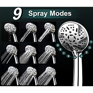 GRICH Dual Shower Head with Handheld: 2 IN 1 High Pressure Handheld Shower Head & Rainfall Shower Head, 9 Spray Modes/Settings Detachable Shower Head with Hose, cUPC and CEC Certification Approved
