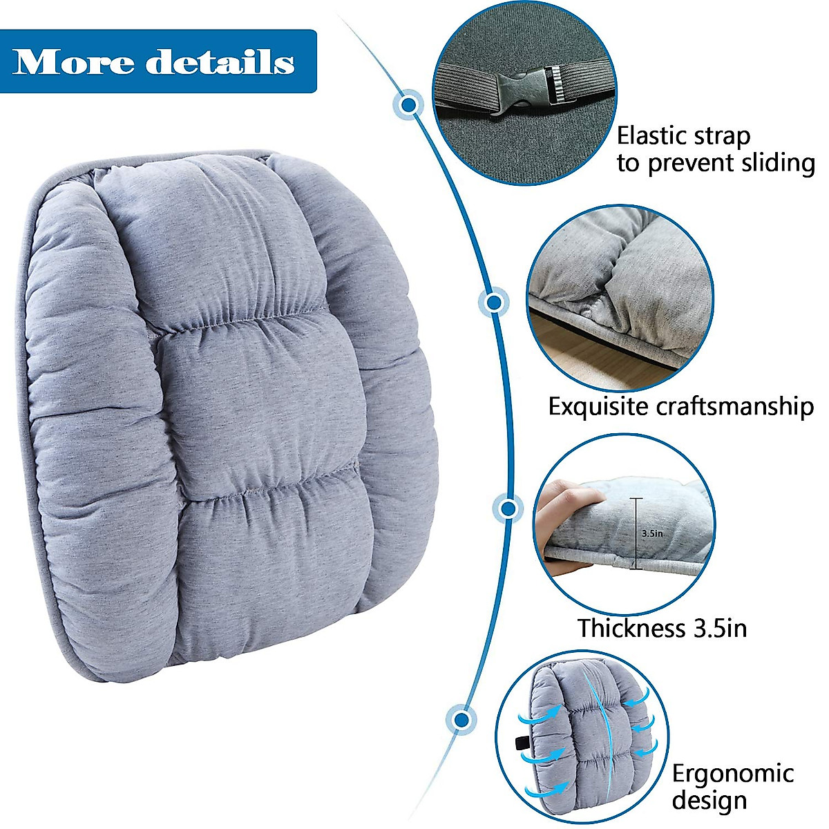 Big Hippo Lumbar Support Pillow, Orthopedic Lumbar Pillow/Back Cushion for Office Chair, Car Seat or Wheelchair - Ergonomic Design for Back Pain Relief
