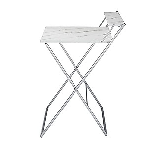 Urban Lifestyle Foldable 2 Tier Compact Computer Desk, Marble/Silver