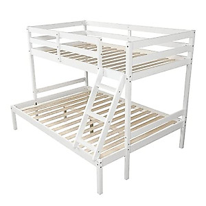 Twin Over Full Bunk Bed with Ladder & Safety Guard Rails,Solid Wood Bunk Beds for Dorm,Bedroom,Guest Room, Can Be Separated Into Twin/Full Size Bed