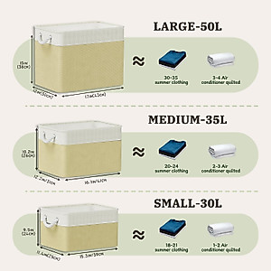 KITCSTI Fabric Storage Baskets for Shelves | Closet Storage Bins | Linen Cloth Baskets with Handle for Organizing (Beige and White, Extra Large - 3 Pack)