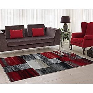 Ladole Rugs Geometric Design Contemporary Modern Copper Currant Area Rug - Amazing Carpet for Living Room, Bedroom, Kitchen, and Office - Red and Grey, 5x8(5'2" x 7'5", 160cm x 230cm)