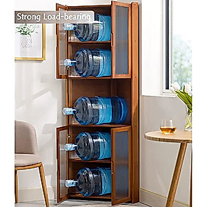 IOTXY 4-Tier Corner Shelf Cabinet - Bamboo Storage Organizer Rack with Moru Acrylic Doors, Standing Bookshelf Display Stand, for Living Room, Kitchen, Home Office, Green