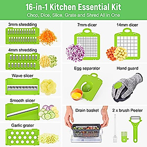 Amzeth Vegetable Chopper, 16 in 1 Food Chopper, Pro Onion Chopper, Kitchen Vegetable Cutter Slicer Dicer, Veggie Chopper with 8 Blades, Potato Carrot Garlic Chopper with Container (Gray)