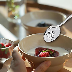 GLOBLELAND 7.6inch "Love You More" Engraved Stainless Steel Spoon with Gift Box Funny Table Dinner Spoon Soup Coffee Spoon for Friends Families Festival Wedding Anniversary