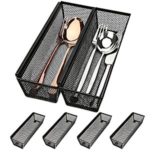 Smgmg Silverware Drawer Organizer, Silverware Organizer for Drawer, 6 Pack Utensil Organizer for Kitchen Drawers, Kitchen Drawer Organizer for Large Utensils with Interlocking Arm (9.6 * 3 * 2 inch)