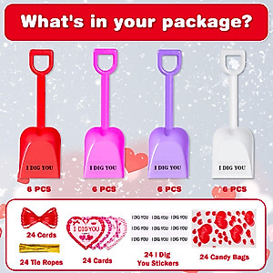 MGparty 24 Pack Valentines Day Plastic Toy Shovels with Cards, I Dig You Stickers, Gifts Bags Valentines Day Classroom Gift Exchange Supplies Party Favors for Kids