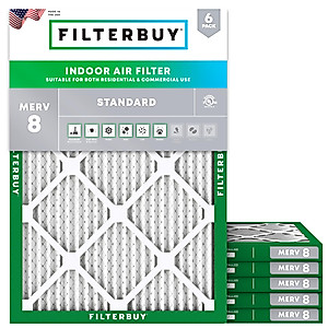Filterbuy 20x25x1 Air Filter MERV 8 Dust Defense (6-Pack), Pleated HVAC AC Furnace Air Filters Replacement (Actual Size: 19.50 x 24.50 x 0.75 Inches)