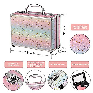 Hot Sugar Makeup Kit for Teenager Girls - Full Starter Cosmetics Set with Eye Shadow Lip Balm Blush Lip Gloss Brush Lip Pencil Eye Pencil and Mirror (Rainbow)