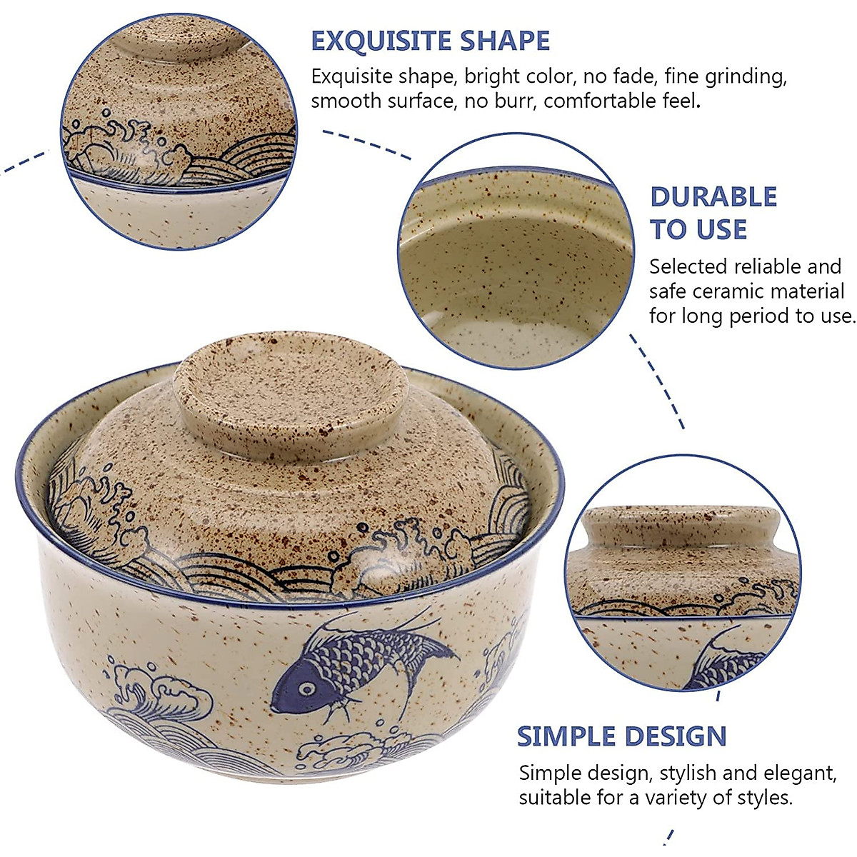 OIDESA Big Ramen Bowl Japanese Noodle Bowls with Lid Large Ceramic Bowl with Lid and for Soup Rice Noodle and Porridge Microwave Oven Safety 6. 5inch