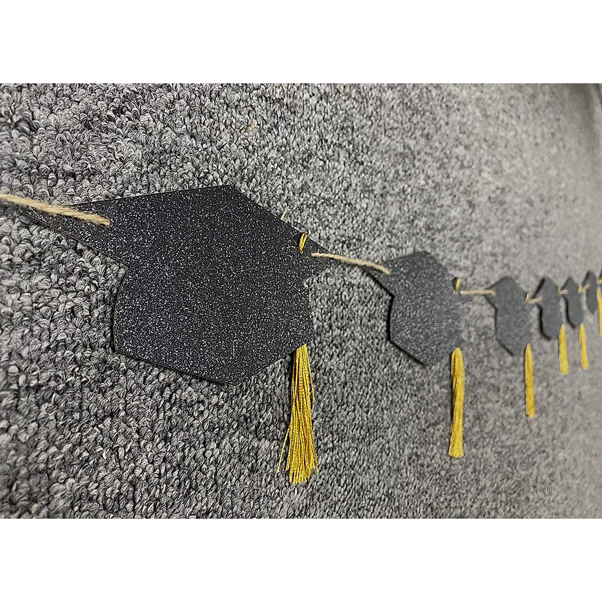 Graduation Decorations Class of 2024 Glitter Pre-Strung Congrats Grad Graduation with Tassel Party Congratulations Banner Decor College High School Graduation Party Favors Black