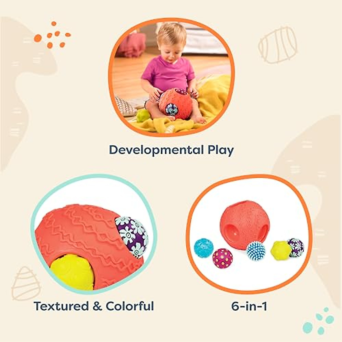 B. toys- B. baby- Baby Ballss– 1 Big Textured Ball with 5 Small Sensory Balls – Developmental Toys for Babies 6 Months +