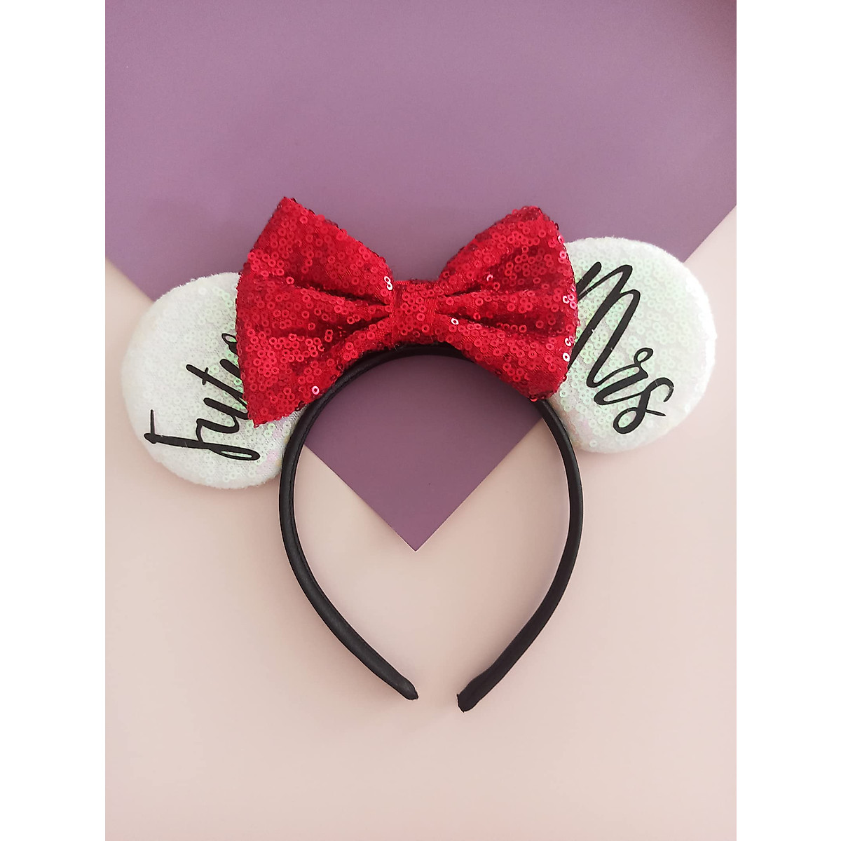 MapleLeaf Wedding Bridal Minnie Ears headband,Future Mrs Bride to Be Headband with Glitter Bow of Wedding Bachelorette Crown Hen Party Bridal Showe (Red)