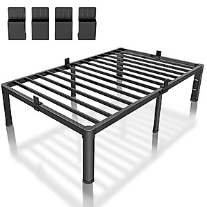 ROIL 18 inch Twin Bed Frames with Headboard Hole and Round Corner Legs Mattress Retainers 3500LBS Heavy Duty Steel Slats No Box Spring Needed Platform Noise-Free Easy Assembly