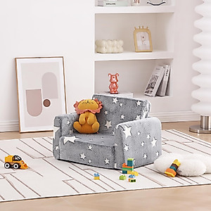 Welnow 2-in-1 Kids Sofa Chair, Glow in The Dark Convertible Toddler Chair Flip Out Children Sofa Chair Folding Kids Play Sofa with Side Pockets & Removable Cover Armrest Chair for Girl or Boy