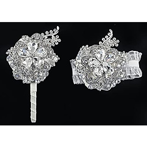 2 Pack Corsage Wristlet Luxury Dazzle Crystal Diamond Boutonniere Set Wrist*1 for bride and Corsage*1 for groom on Wedding Party