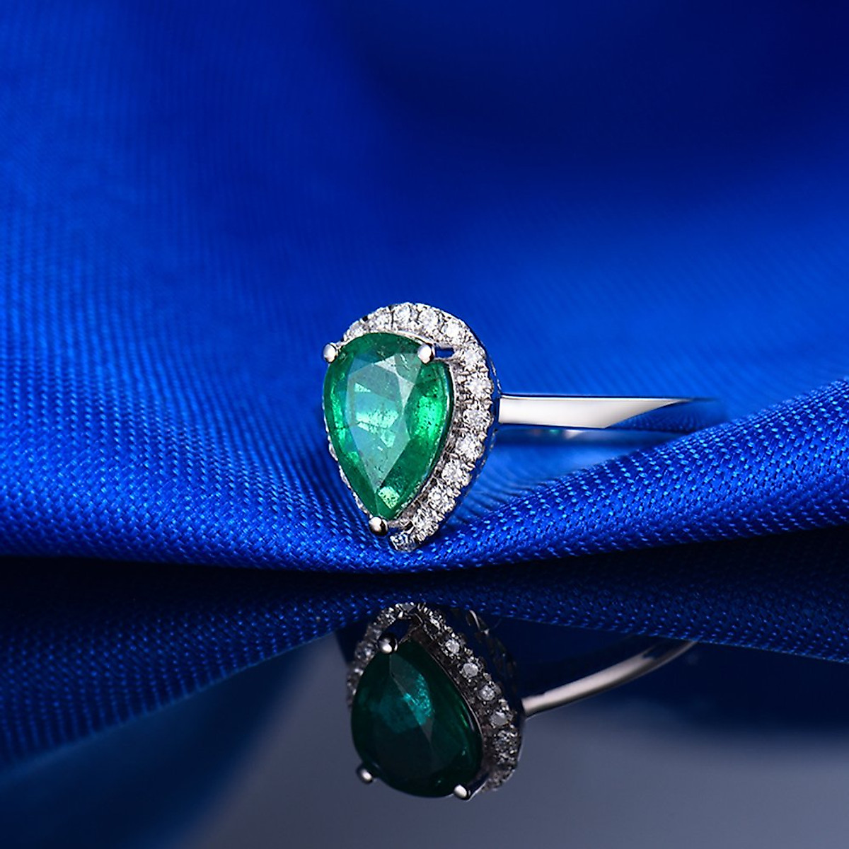 Lanmi 14K White Gold Natural Green Emerald Rings Brilliant Diamond Engagement Wedding for Women Promotion