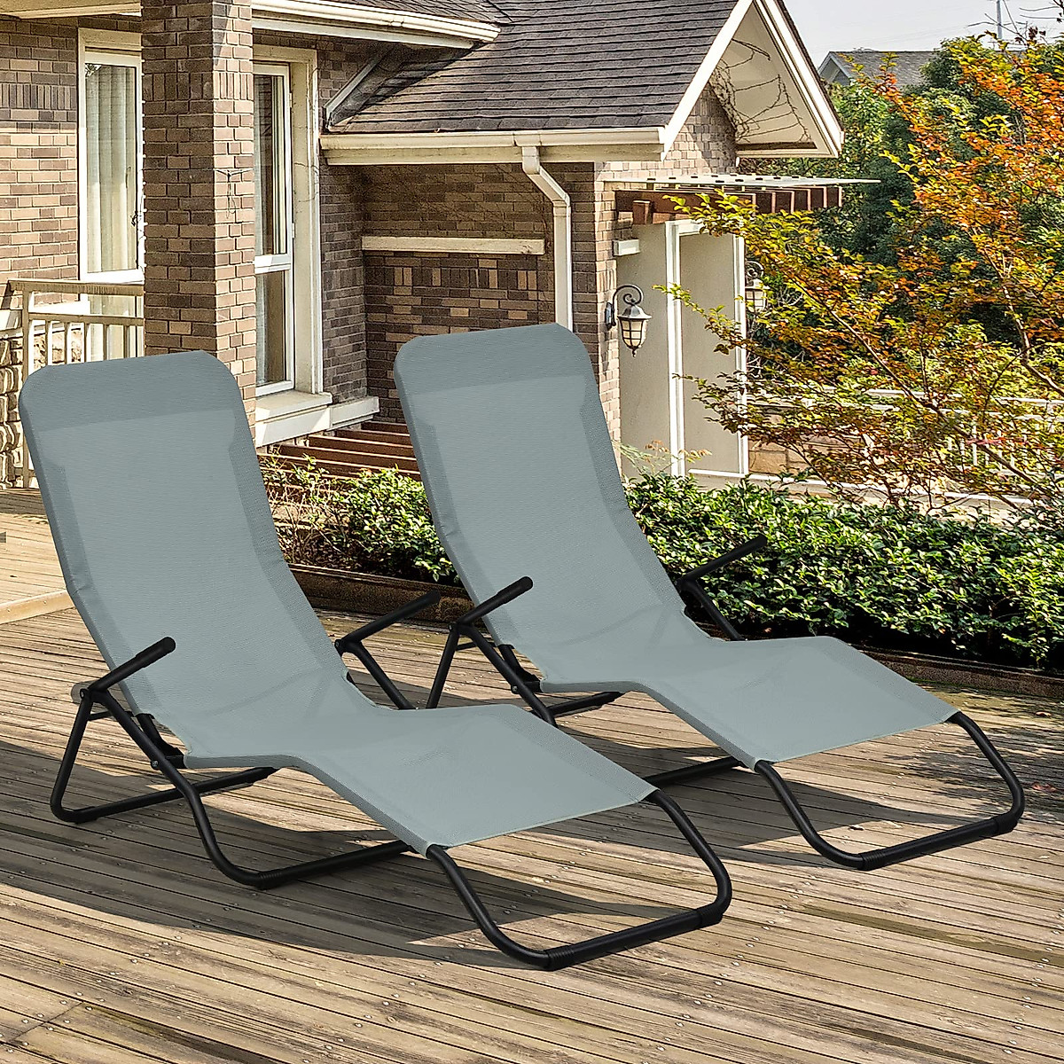 Tangkula Outdoor Chaise Lounge Chair Set of 2,Zero Gravity Folding Stackable Reclining Chair with Comfortable Armrest & Non-Slip Foot Pads,for Beach Backyard Poolside and Deck,Sun-Chair