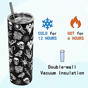 Black Goth Tumbler 20 Oz, Witch Goth Halloween Gifts for Women, Witchy Gothic Halloween Tumbler Coffee Mug Cup Water Bottle Drinking Cup for Cold or Hot Drinks, Halloween Goth Stuff Accessories Things