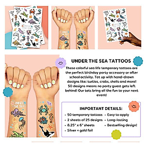 xo, Fetti Underwater Sea Creature Temporary Tattoos - 50 Glitter Styles | Ocean Animal Birthday Party Supplies, Shark, Dolphin, Crab, Fish, Arts and Crafts