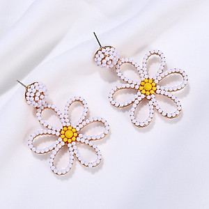 BVGA Women's flower Daisy Drop Earrings Handmade Beaded Sun Flower earrings for Parties