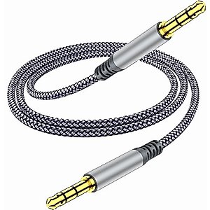Henrety 3.5mm Nylon Braided Aux Cable (3.3ft/1m) - Male to Male Audio Auxiliary Cord for Headphones, Car, Home Stereos, Speaker, iPhone, iPad, iPod, Echo - Gray