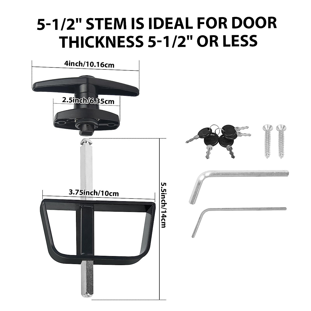 Shed Door Latch T-Handle Lock Kit with 5 Keys,BTEOBFY 5-1/2" Stem Storage Barn Shed Door Hardware Lock Set for Playhouses, Chicken Coops,Camper (Black)