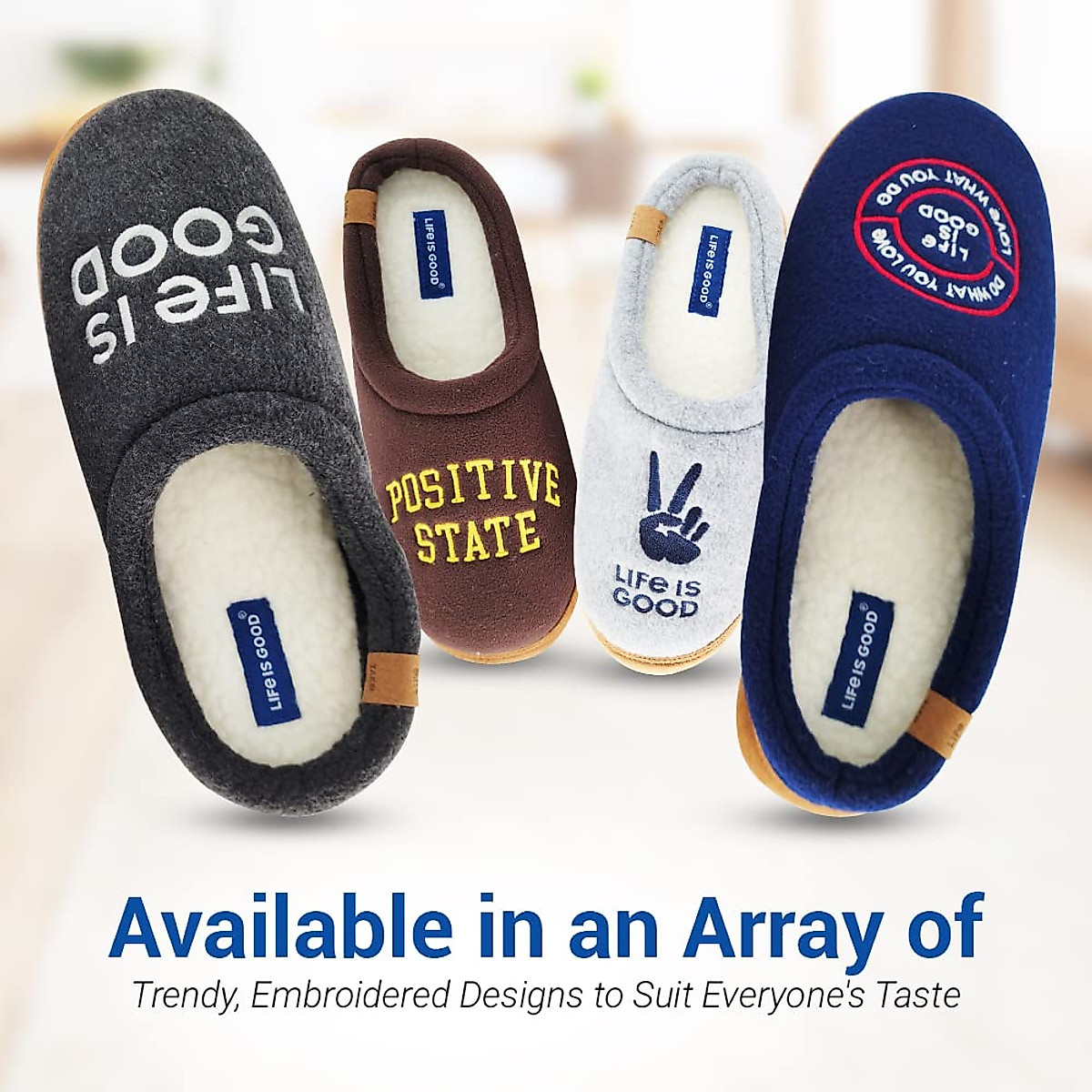 Life is Good Men's Open Back Fleece Slipper, 303593M - Suede & Fleece Indoor/Outdoor Plush & Cozy with Soft Foam & Rubber Sole Slippers, Dark Brown - Positive State, 10