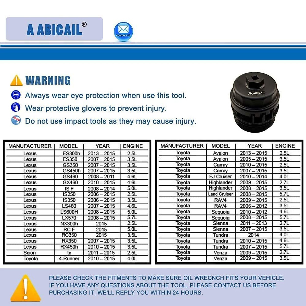 Heavy Duty Oil Filter Wrench Compatible with Toyota,Lexus,RAV4,Camry,Tundra,Highlander,Sienna Oil Filter Cap Removal Socket Tool for 2.5-5.7L Engine with 64mm Cartridge Style Oil Filter Housing
