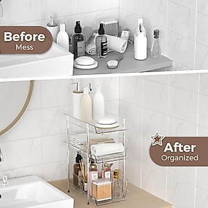 3 Tier Clear Bathroom Organizers, Pull Out Organizers and Storage, Slide Out Acrylic Drawer Organizer with 6 Dividers, Multi-Purpose Bathroom Organizer, Under Sink Organizer, Medicine Cabniet Bins