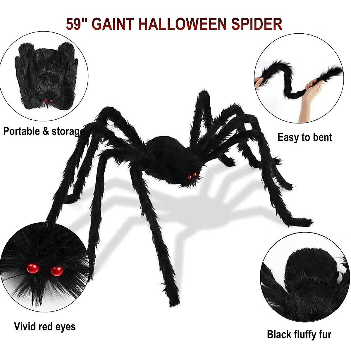 Halloween Giant Spider Decorations, 200" Spider Web Outdoor Halloween Decorations + 59" Giant Fake Spider for Indoor Home Costumes Party Haunted House Garden Ghost Halloween Yard Decor
