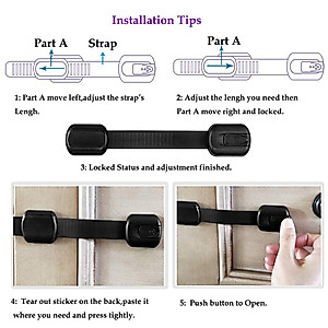 8 Pack Black Child Safety Cabinet Locks - Viaky Adjustable Straps Baby Proof Latches for Drawers, Oven, Refrigerator, Toilet Seat, Closet and Cupboard, Free 9 Extra Strong Adhesive Pads