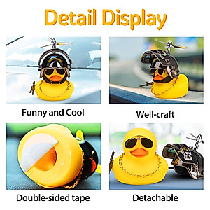 wonuu Rubber Yellow Duck Car Ornaments Cool Duck Car Dashboard Decorations with Propeller Helmet Sunglasses (Brilliant Black-Yellow G)