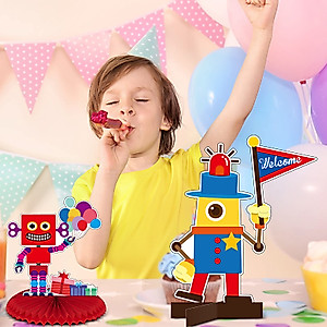 12 Pieces Robot Birthday Party Supplies Robot Party Honeycomb Centerpieces Robot Party Decorations Robot Party Table Topper for Baby Shower Decorations for Kids Birthday Party Supplies