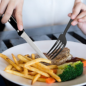 LIANYU 24-Piece Black Silverware Set with Steak Knives, Stainless Steel Flatware Cutlery Set for 4, Fancy Square Eating Utensils Sets for Restaurant Wedding, Satin Finish, Dishwasher Safe