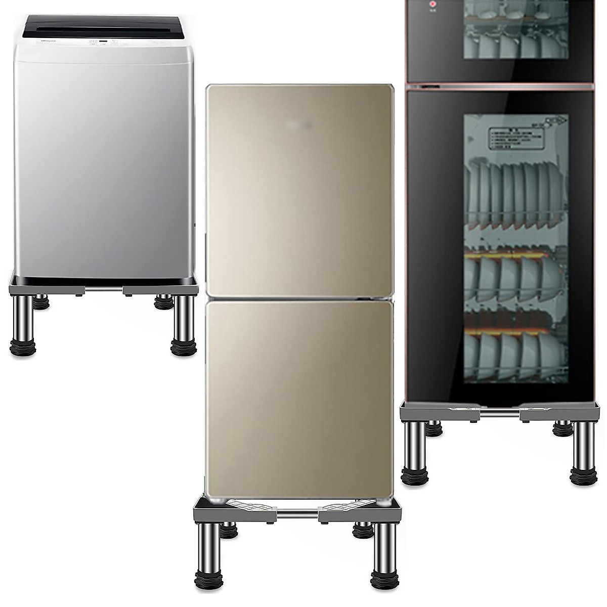 Fridge Stand with 4 Strong Feet Dryer Stand- Refrigerator Stand Height 3.9/5.9/7.8in Adjustable 1.1in Length/width 17.7-25.5in Washer Pedestal Dishwasher Base Stand (3.9inch,gray)