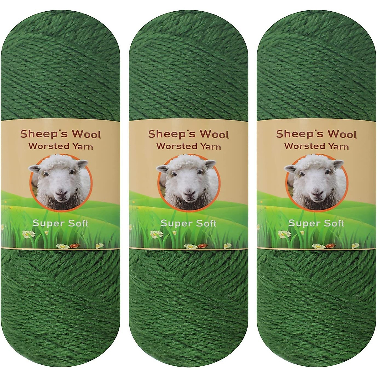 3-Pack Sheep Wool Worsted Yarn for Knitting and Crocheting 300 Grams of Lamb Sheep's Wool