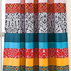 Lush Decor Boho Stripe Window Curtain Bohemian Geomatric Floral Design Panel Pair, 52" W x 84" L, Turquoise & Tangerine