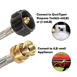 Hooshing 5FT Propane Hose Adapter 1lb to 20lb Converts 1lb Bulk Portable Appliances to 5-40lb Tanks Fit for Coleman Camping Stove, Blackstone Griddle, Weber Q Grill, Buddy Heater, Smoker