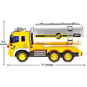 PowerTRC Push & Go Friction Powered Oil Truck Toy with Light and Sound | Realistic Play Oil Tanker Truck Toy Gift for Boys and Girls