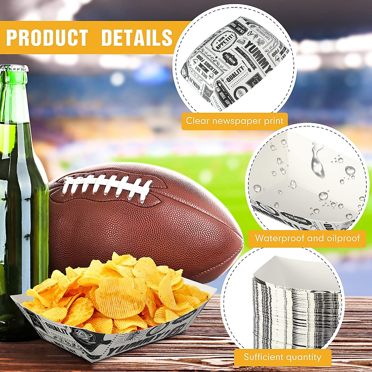 500 PCS Paper Food Boats Disposable Newspaper Paper Food Trays Black Paper Food Trays 1 Lb Serving Boat for Fries, Hot Corn Dogs, Ice Cream