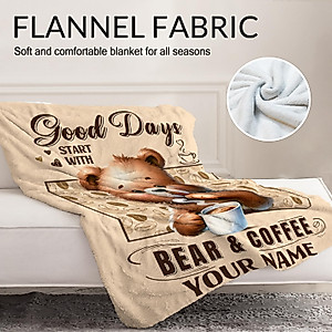 Customized Bear Blanket for Teens - Soft Warm Coffee Throw Blanket with Name - 50" x 60" Inches Blankets for Couch - Funny Throws Gift